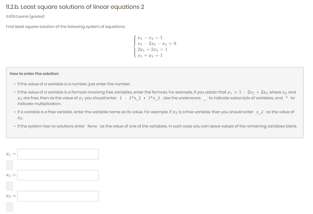 Solved 11.2.b. Least square solutions of linear equations 2 | Chegg.com