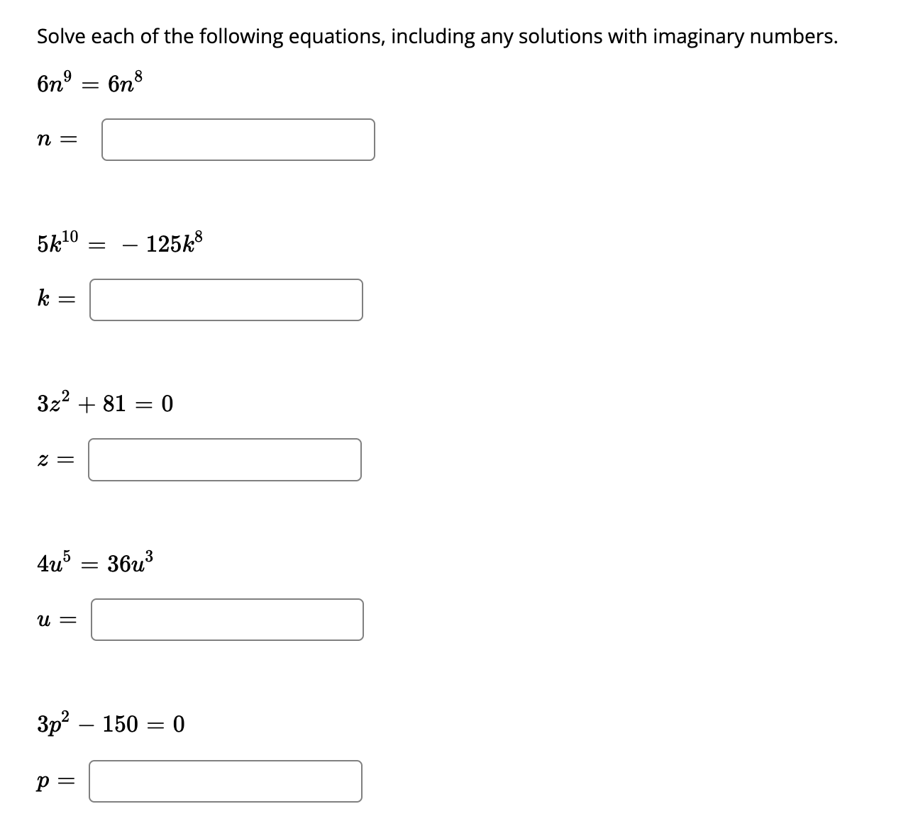 Solved Solve each of the following equations, including any | Chegg.com