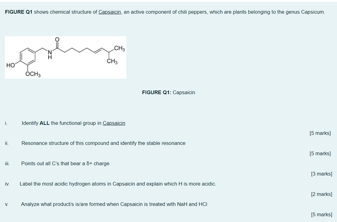 Solved FIGURE Q1 shows chemical structure of Capsaicin, an | Chegg.com