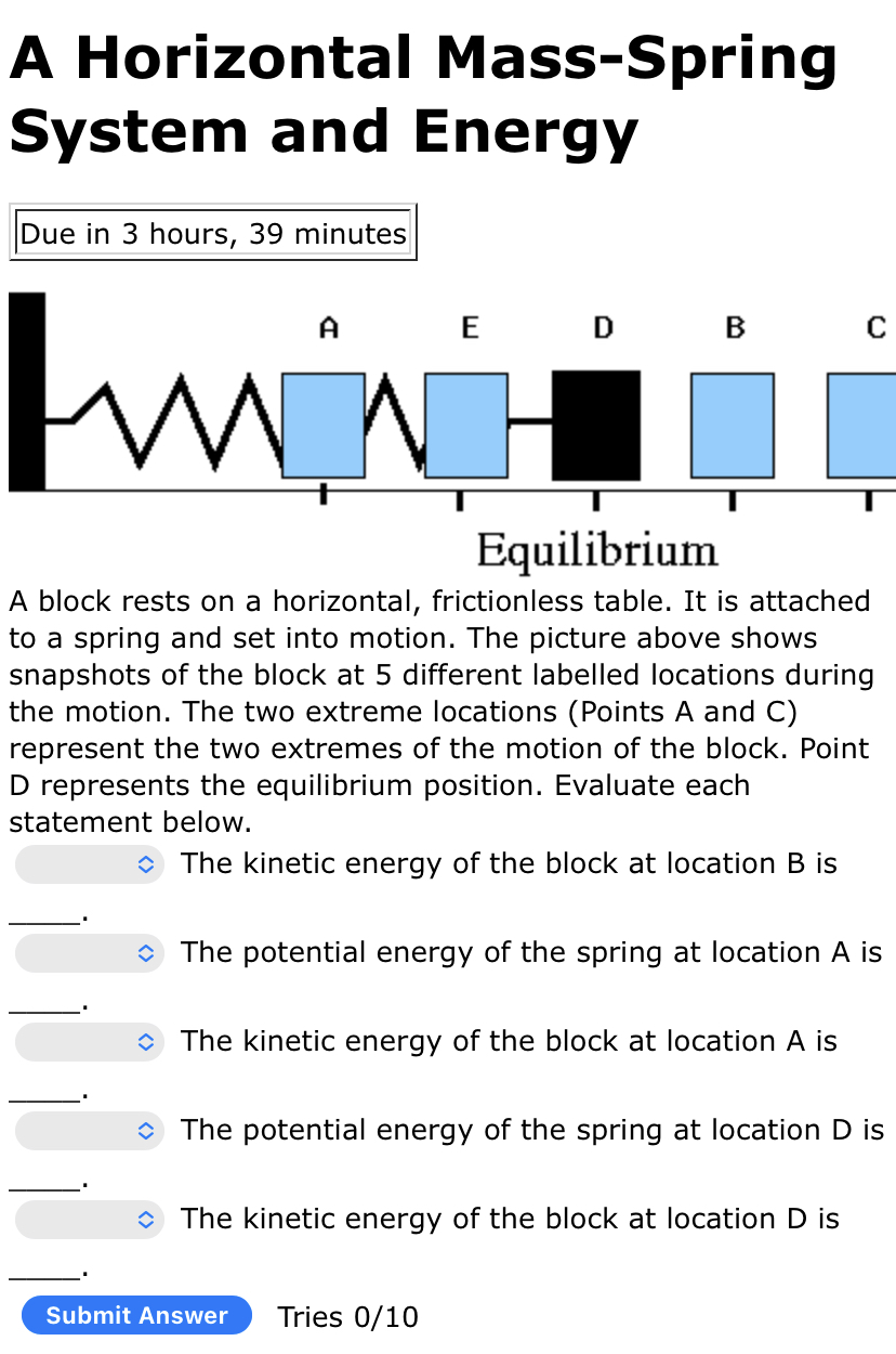 A Horizontal Mass-Spring System and Energy A block | Chegg.com