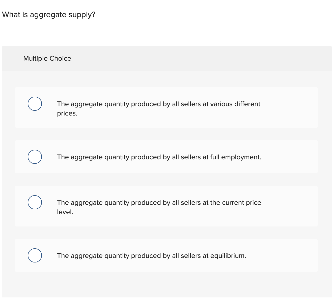 Solved What is aggregate supply?Multiple ChoiceThe aggregate | Chegg.com