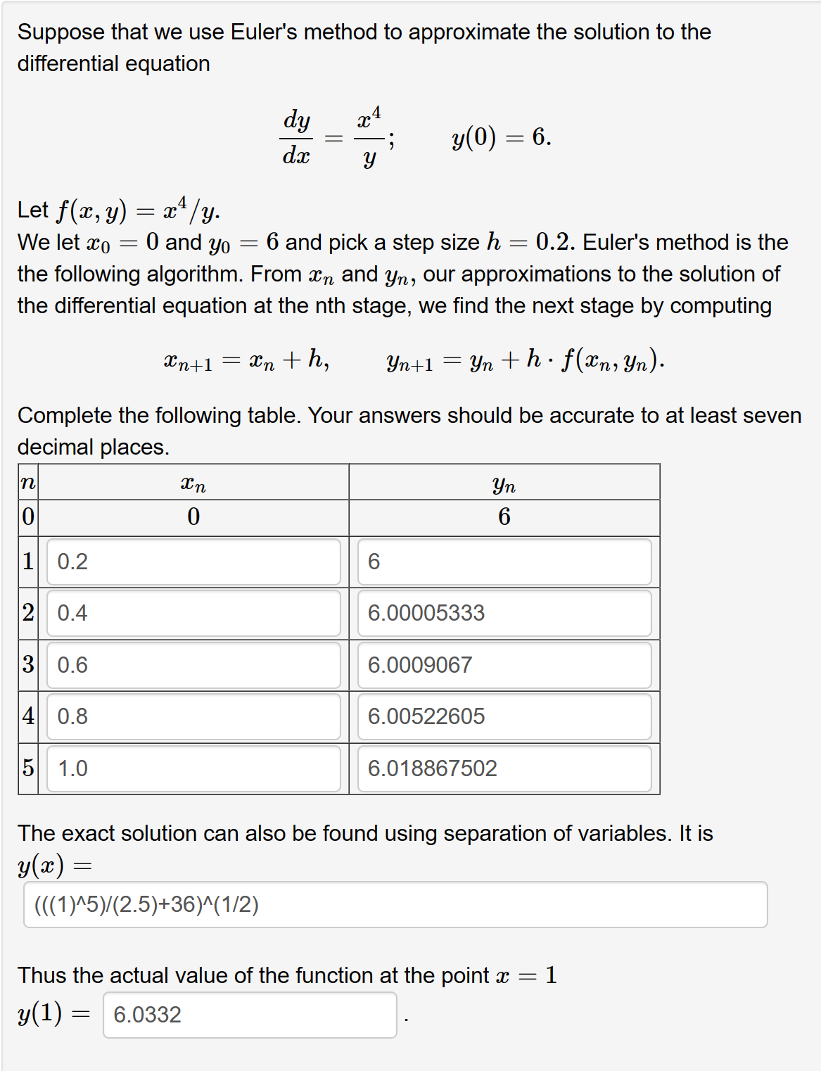 Solved Suppose that we use Euler's method to approximate the | Chegg.com