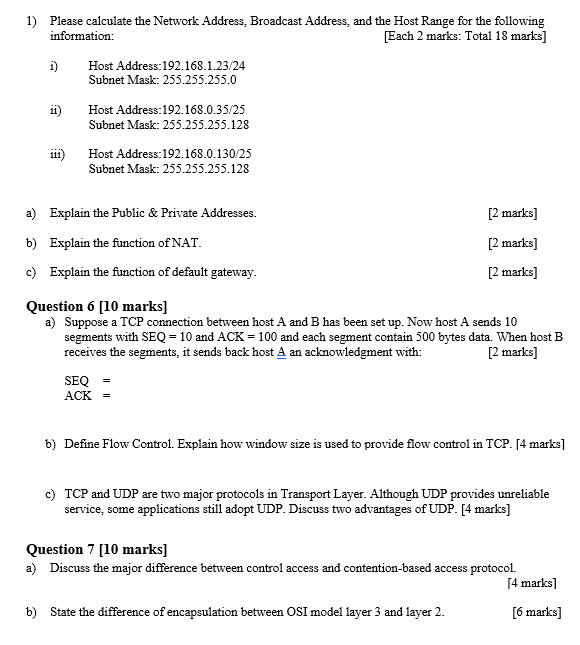 Solved Please calculate the Network Address, Broadcast | Chegg.com