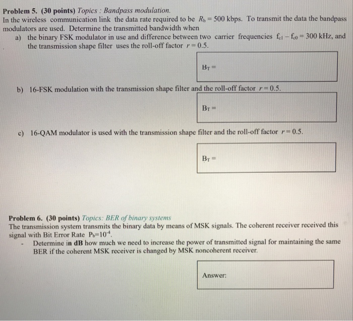 Solved Problem 5. (30 points) Topics : Bandpass modulation. | Chegg.com
