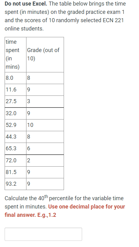 Solved Do not use Excel. The table below brings the time | Chegg.com