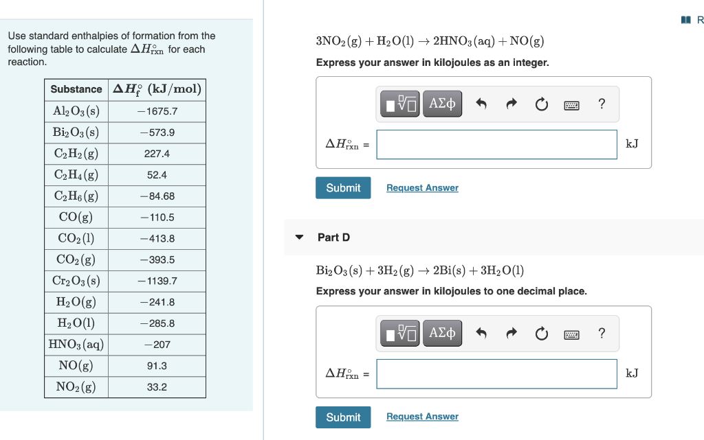 Solved NR Use standard enthalpies of formation from the | Chegg.com