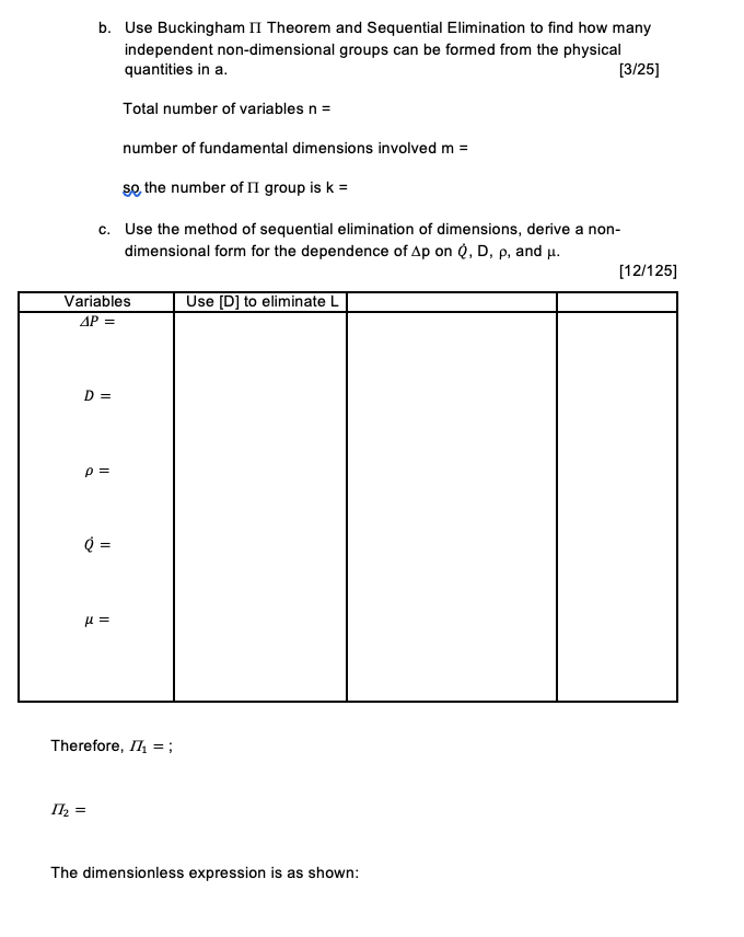 Solved \r\nb. Use Buckingham \\( \\Pi \\) Theorem and | Chegg.com