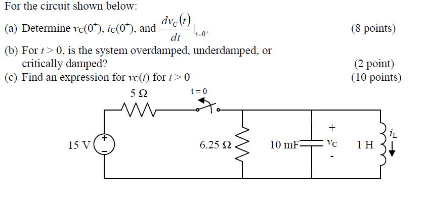 Solved For the circuit shown below: (a) Determine vc(0*), | Chegg.com
