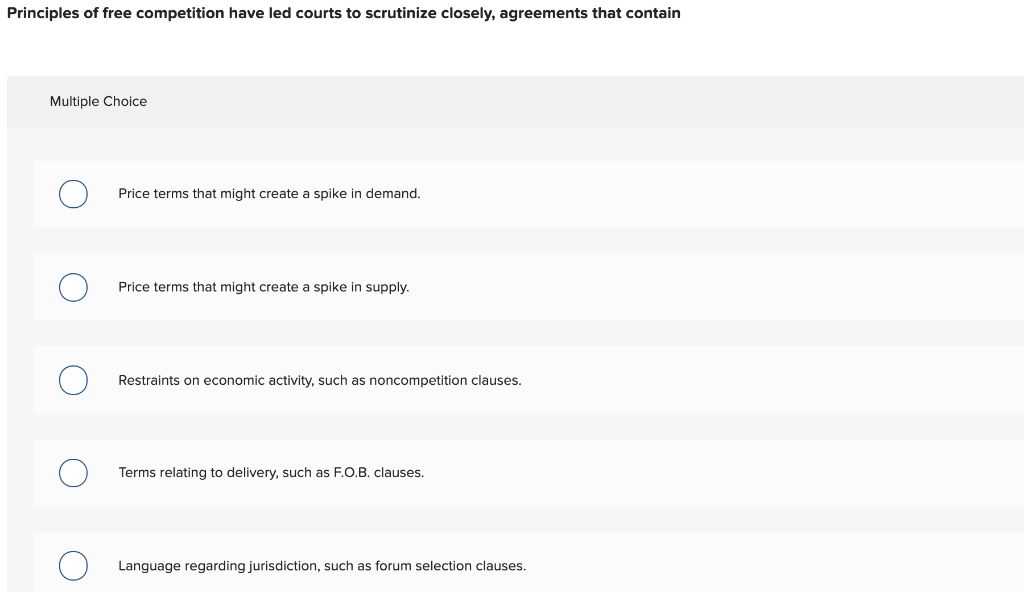 Solved A covenant not to compete or a noncompetition clause | Chegg.com