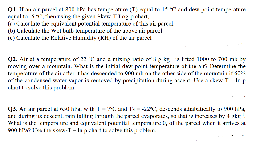 Q1. ﻿If an air parcel at 800hPa has temperature (T) | Chegg.com