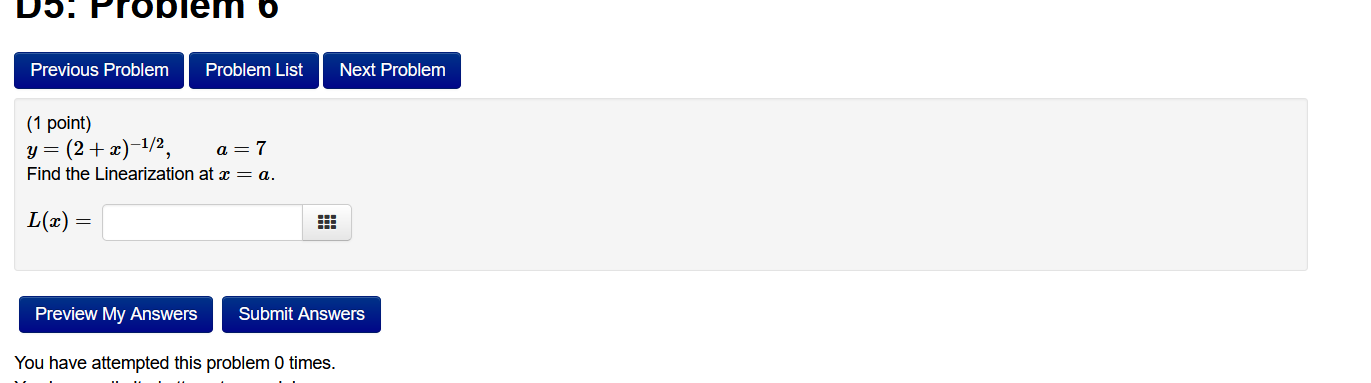 Solved D5. Problem o Previous Problem Problem List Next | Chegg.com