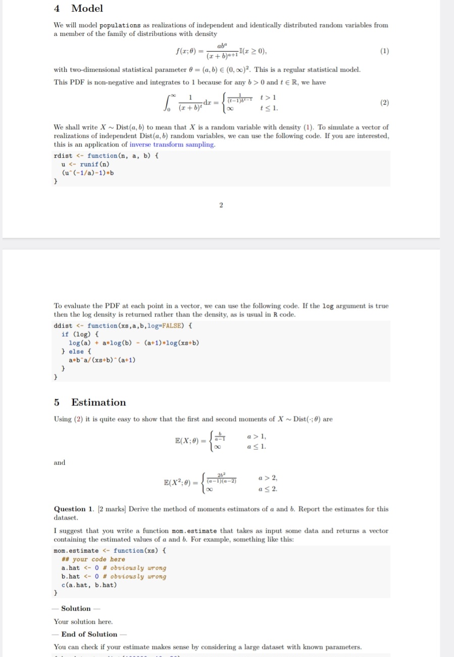Solved 4 ﻿ModelWe will model populations as realizations of | Chegg.com