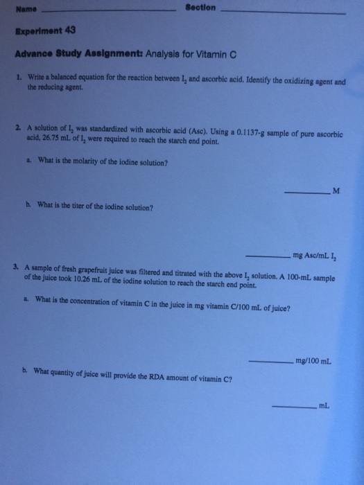 Solved Section Name Experiment 43 Advance Study Assignment: | Chegg.com