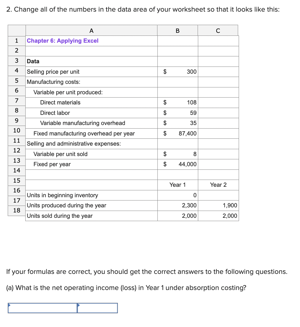 Solved Chapter 7: Applying Excel Data Selling price per unit | Chegg.com