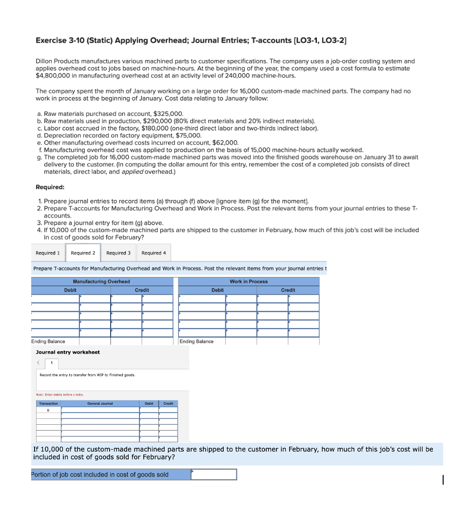 Solved Exercise 3-10 (Static) Applying Overhead; Journal | Chegg.com
