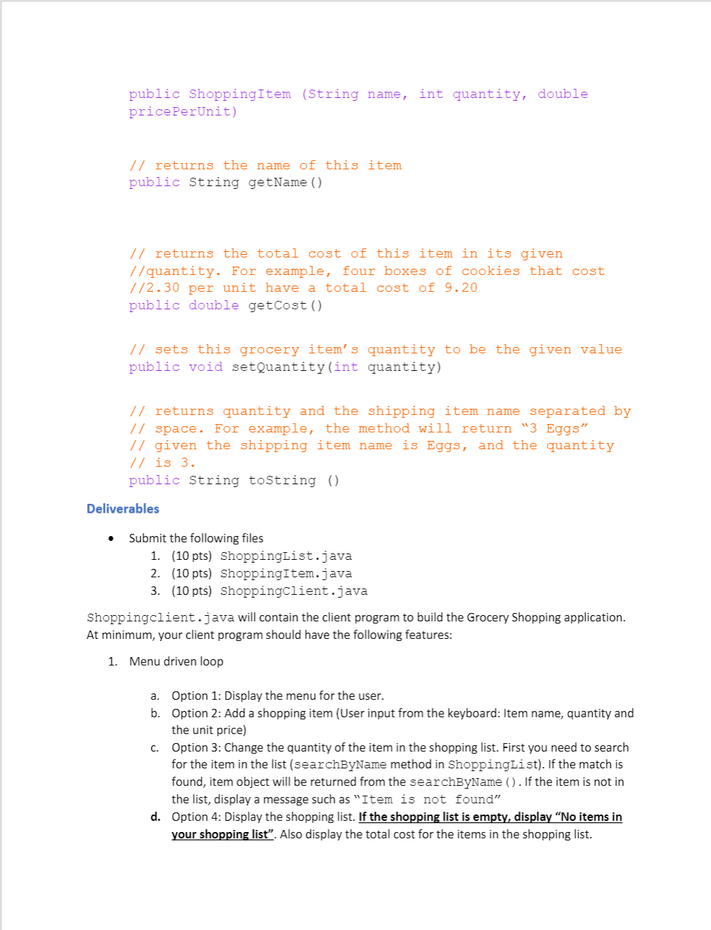Solved Objectives: Write a class named ShoppingList that | Chegg.com