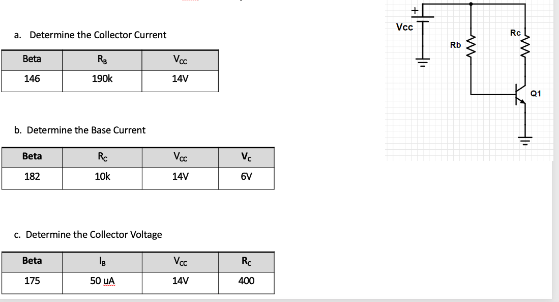 Solved Vcc a. Determine the Collector Current Rc w Rb Beta | Chegg.com