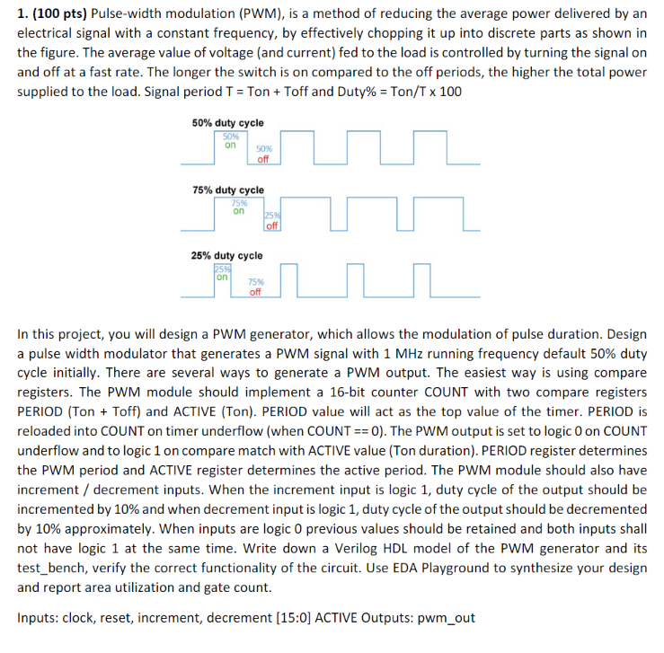 Solved 1. (100 pts) Pulse-width modulation (PWM), is a | Chegg.com