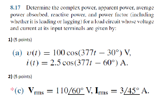 Solved 8.17 ﻿Determine the complex power, apparent power, | Chegg.com