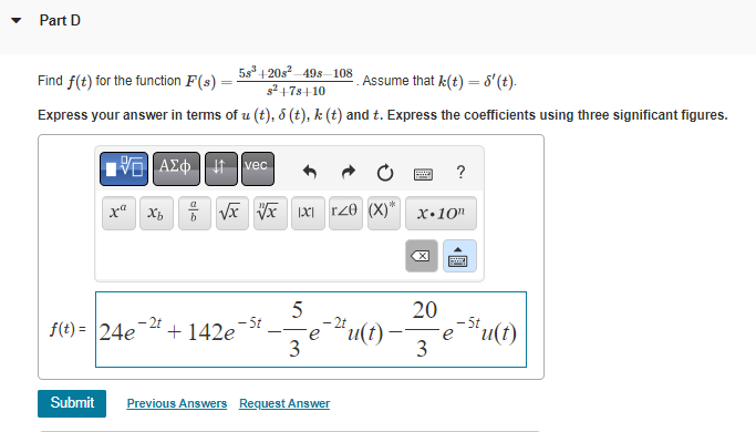 Solved Find f(t) for the function | Chegg.com