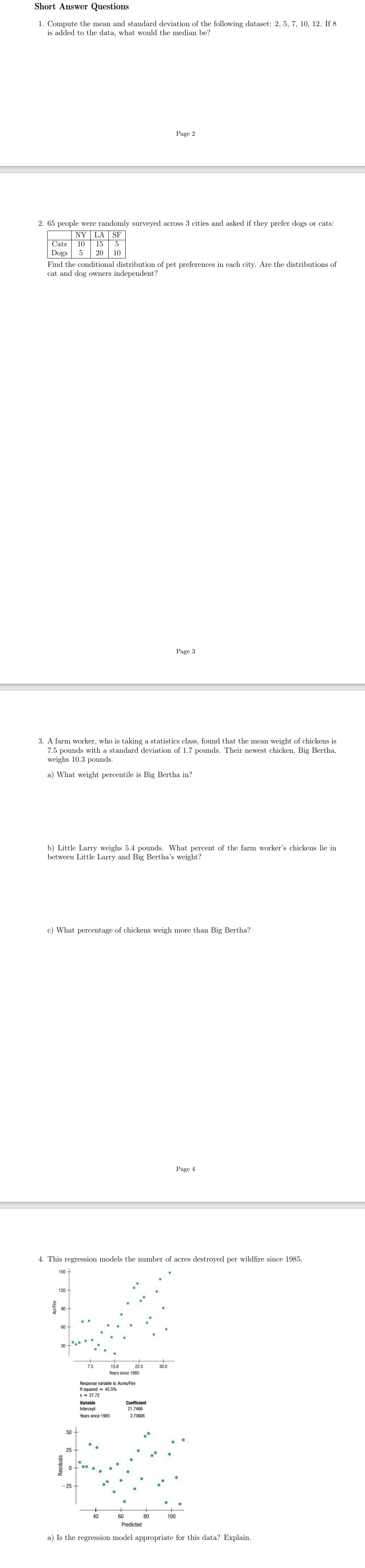 Solved Short Answer Questions 1. Compute the mean and | Chegg.com