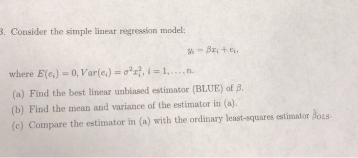 Solved . Consider the simple linear regression model: i + ei | Chegg.com