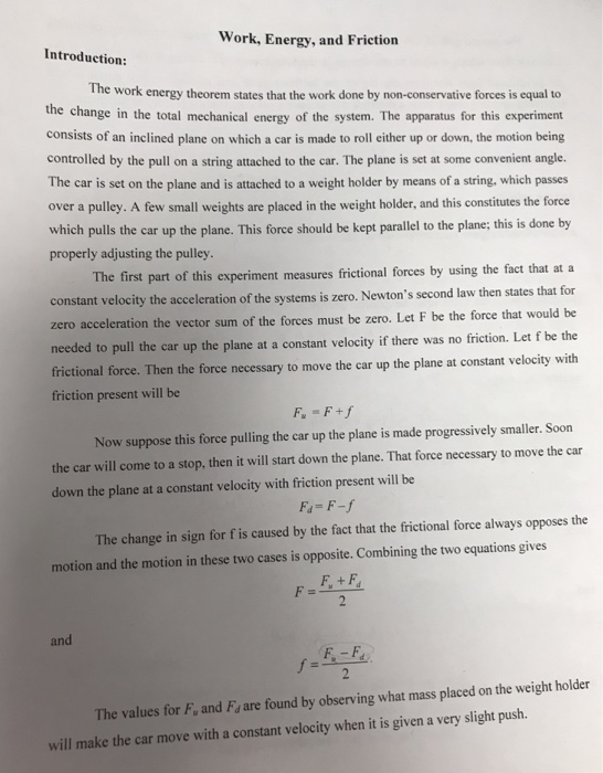 Solved Work, Energy, and Friction Introduction: Th e work | Chegg.com