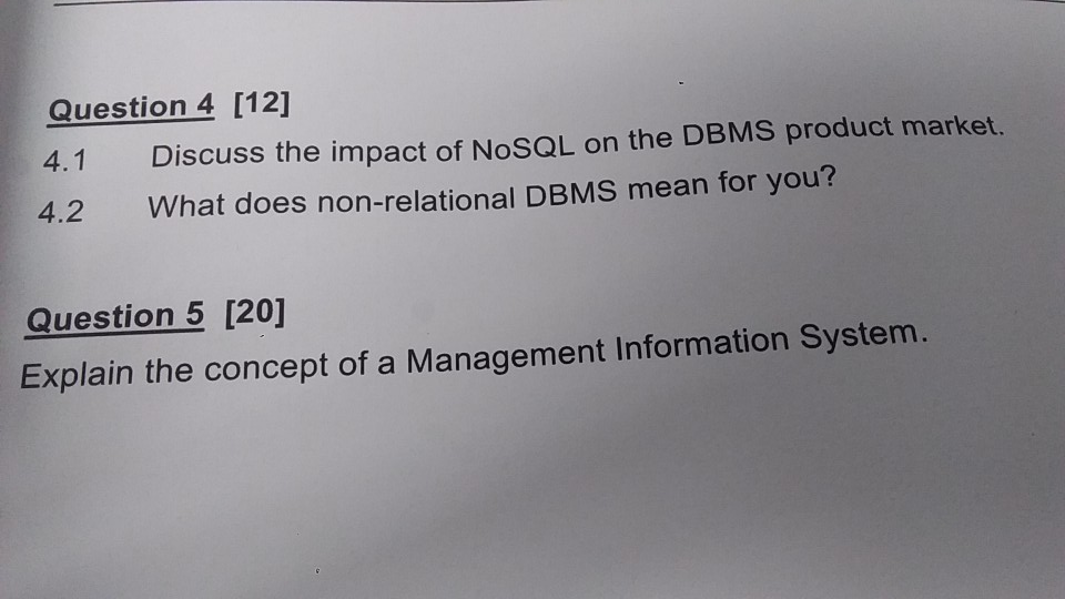 Solved Question 4 [12] 4.1 Discuss the impact of NoSQL on | Chegg.com