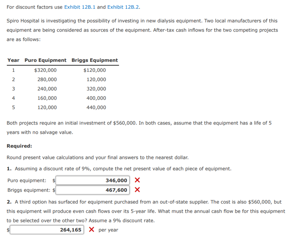 Solved For discount factors use Exhibit 123.1 and Exhibit | Chegg.com