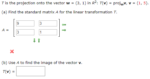 Solved T is the projection onto the vector w = (3, 1) in R2: | Chegg.com