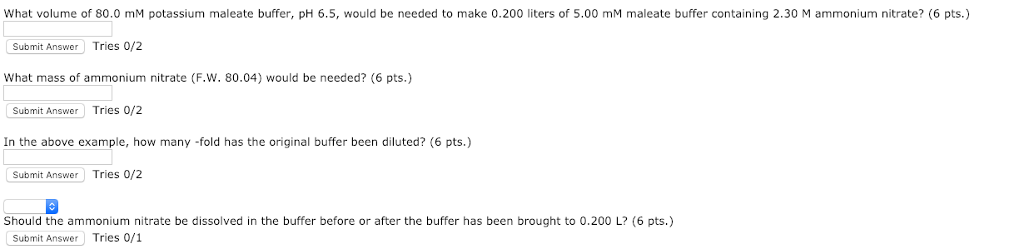 Solved What volume of 80.0 mM potassium maleate buffer, pH | Chegg.com