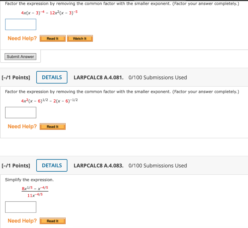 Solved Factor the expression by removing the common factor | Chegg.com