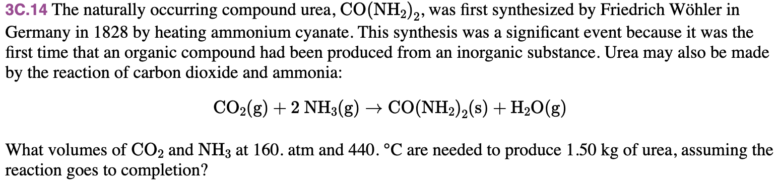 Solved 3C.14 The naturally occurring compound urea, \\( | Chegg.com