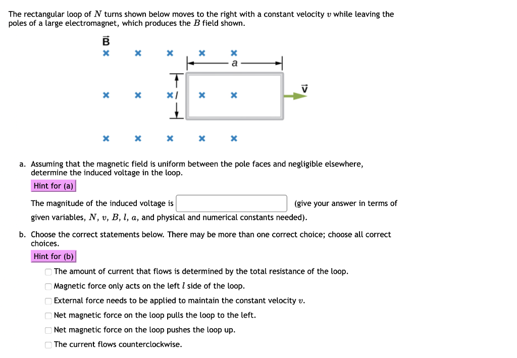 Solved The rectangular loop of N turns shown below moves to | Chegg.com