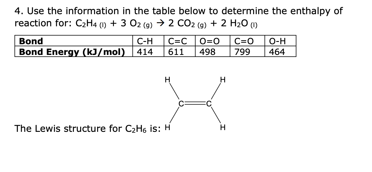 Solved 4. Use the information in the table below to | Chegg.com