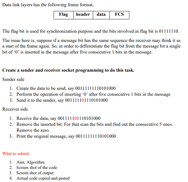 Solved Data link layers has the following frame format, Flag | Chegg.com