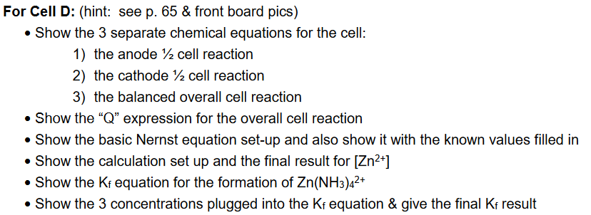 Solved For Cell D: (hint: see p. 65 & front board pics) • | Chegg.com
