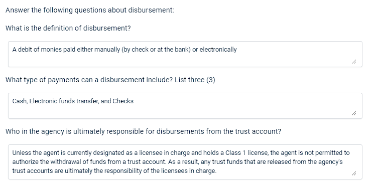 Solved Answer the following questions about disbursement: | Chegg.com