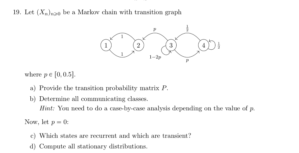 Solved 19. Let (Xn)nzo be a Markov chain with transition | Chegg.com