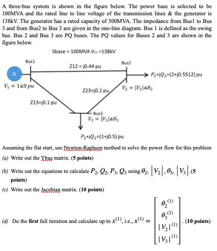 Solved A three-bus system is shown in the figure below. The | Chegg.com