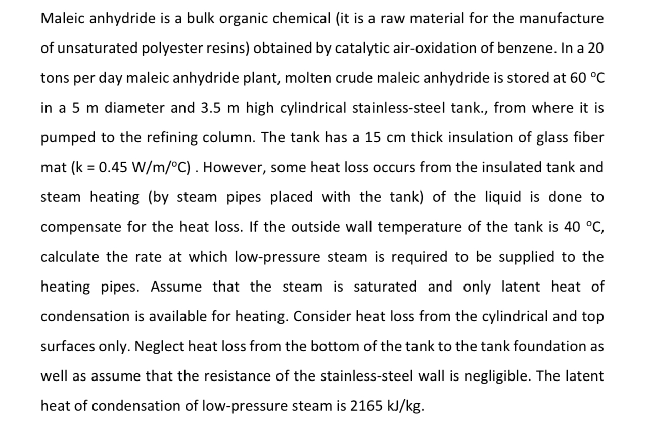 Solved Maleic anhydride is a bulk organic chemical (it is a | Chegg.com