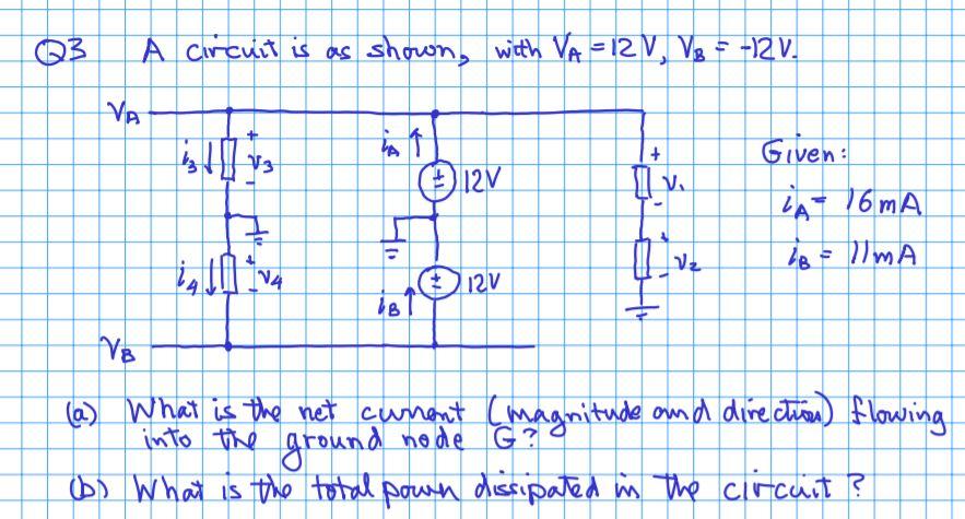 Solved A circuit is as shown with VA = 12 V, VB = -12 V. VA | Chegg.com