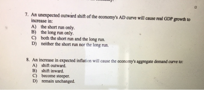 Solved 7. An unexpected outward shift of the economy's AD | Chegg.com