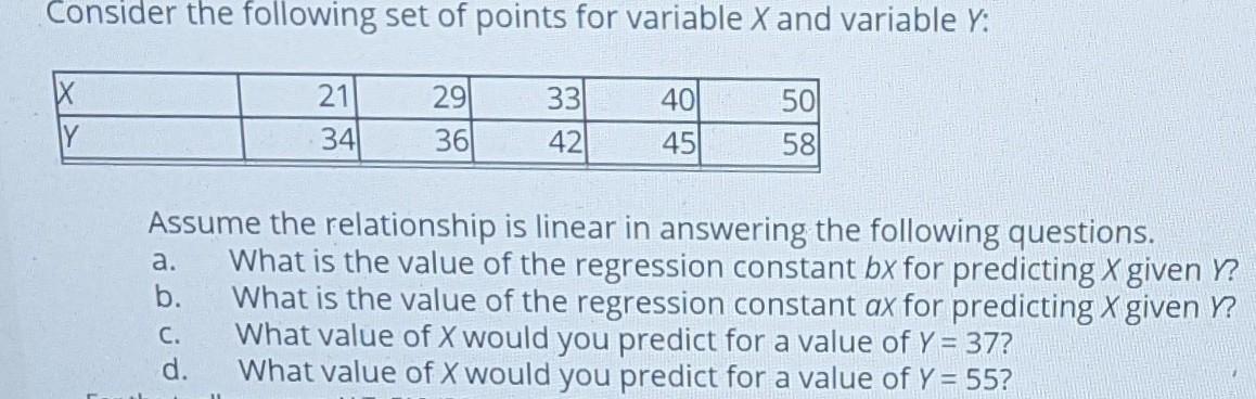 Solved Consider the following set of points for variable X | Chegg.com