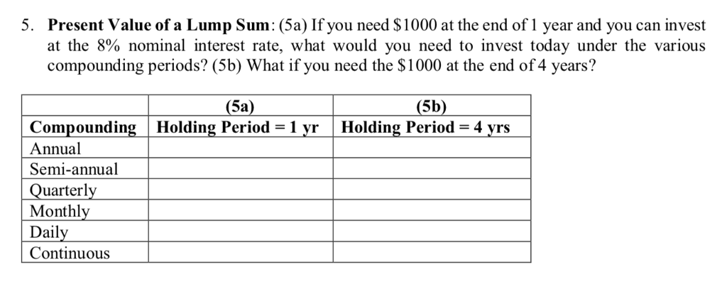 Solved 5. Present Value of a Lump Sum: (5a) If you need | Chegg.com