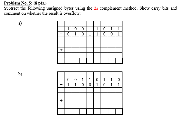 Solved Problem No. 5: (8 pts.) Subtract the following | Chegg.com