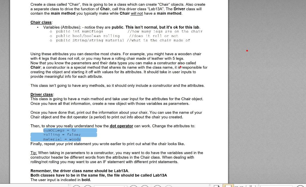 Solved Create a class called "Chair", this is going to be a | Chegg.com