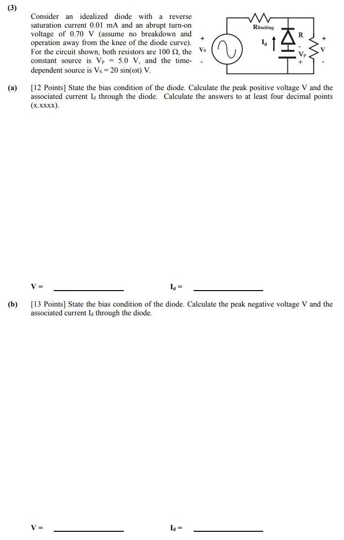 Solved (3) W Rlimiting R Consider an idealized diode with a | Chegg.com