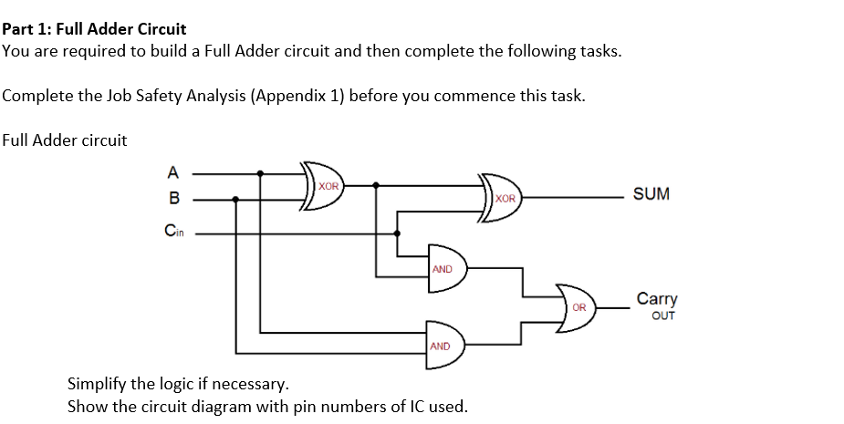 Solved Part 1: Full Adder Circuit You are required to build | Chegg.com