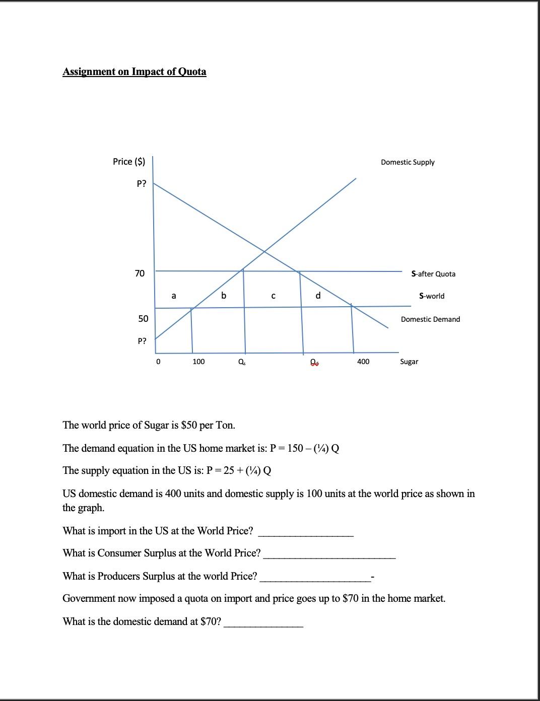 Solved Assignment on Impact of Quota Price ($) Domestic | Chegg.com